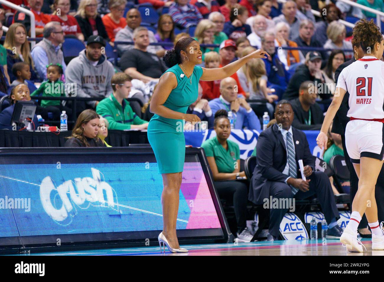 Greensboro, North Carolina, USA. 10th Mar, 2024. Notre Dame head coach NIELE IVEY directs her ...