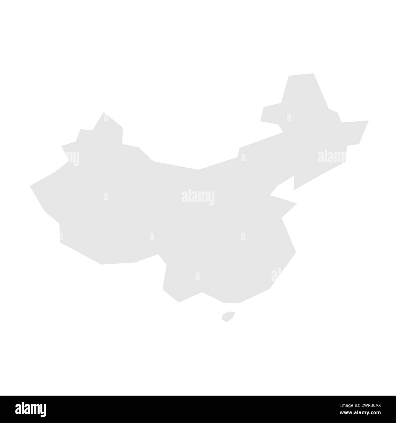 China country simplified map. Light grey silhouette with sharp corners ...