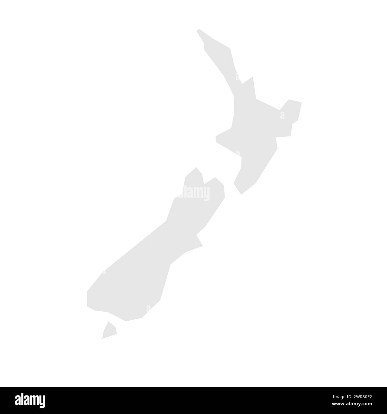 New Zealand country simplified map. Light grey silhouette with sharp ...