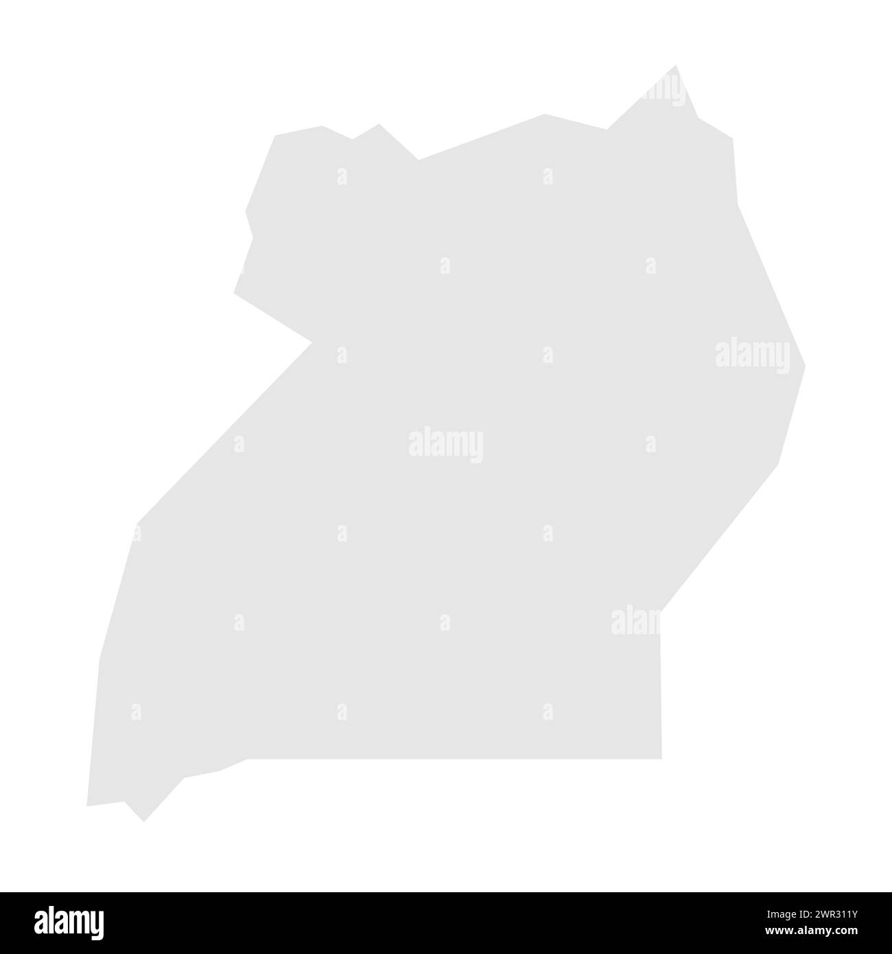 Uganda country simplified map. Light grey silhouette with sharp corners ...