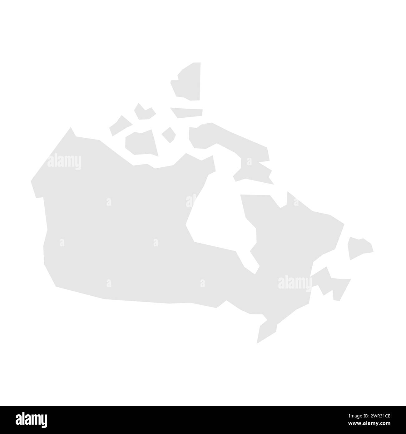 Canada country simplified map. Light grey silhouette with sharp corners ...