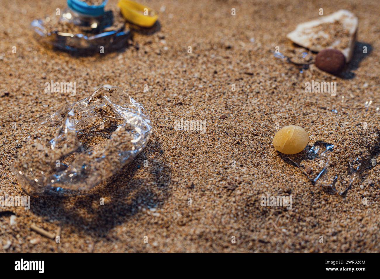 Plastic waste left on the beach. Concepts recycling, plastics, nature ...