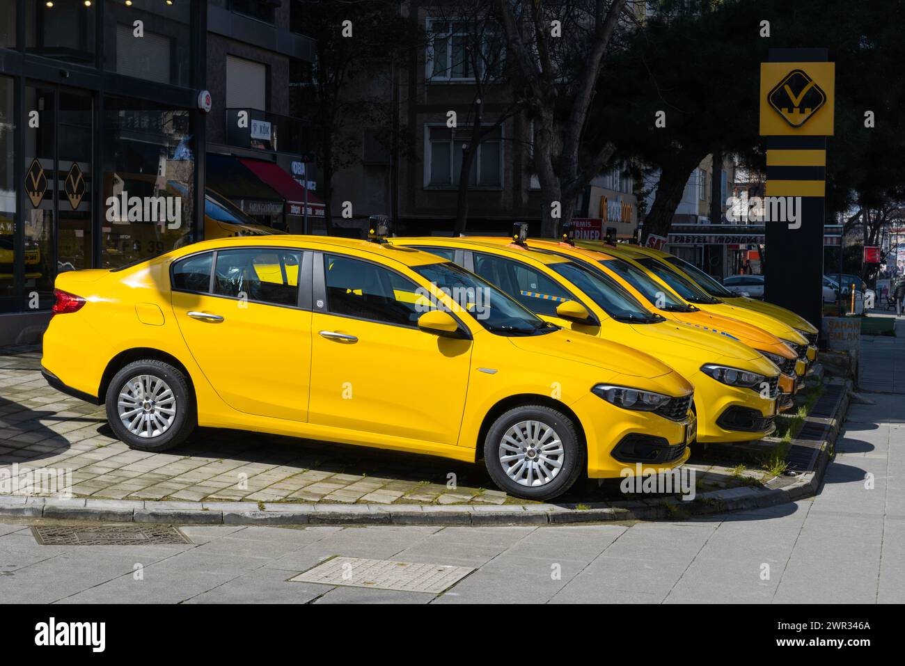 ISTANBUL, TURKEY - MARCH 10, 2024: Turkish yellow taxi vehicle on the ...