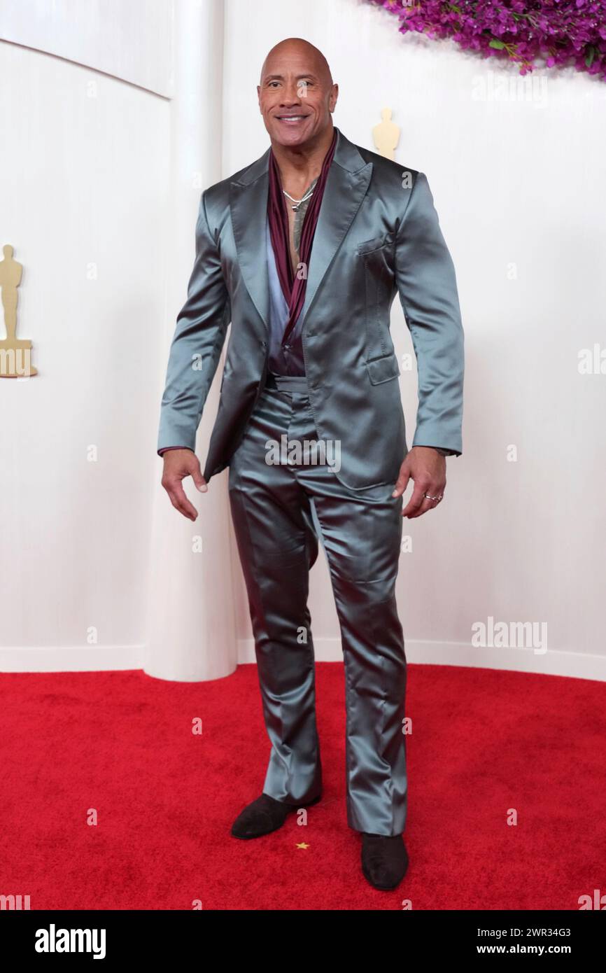 Dwayne Johnson arrives at the Oscars on Sunday, March 10, 2024, at the ...