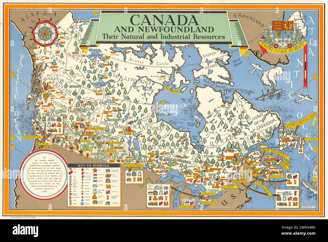 Vintage Illustrated Specialised Map. 'Canada and Newfoundland ...