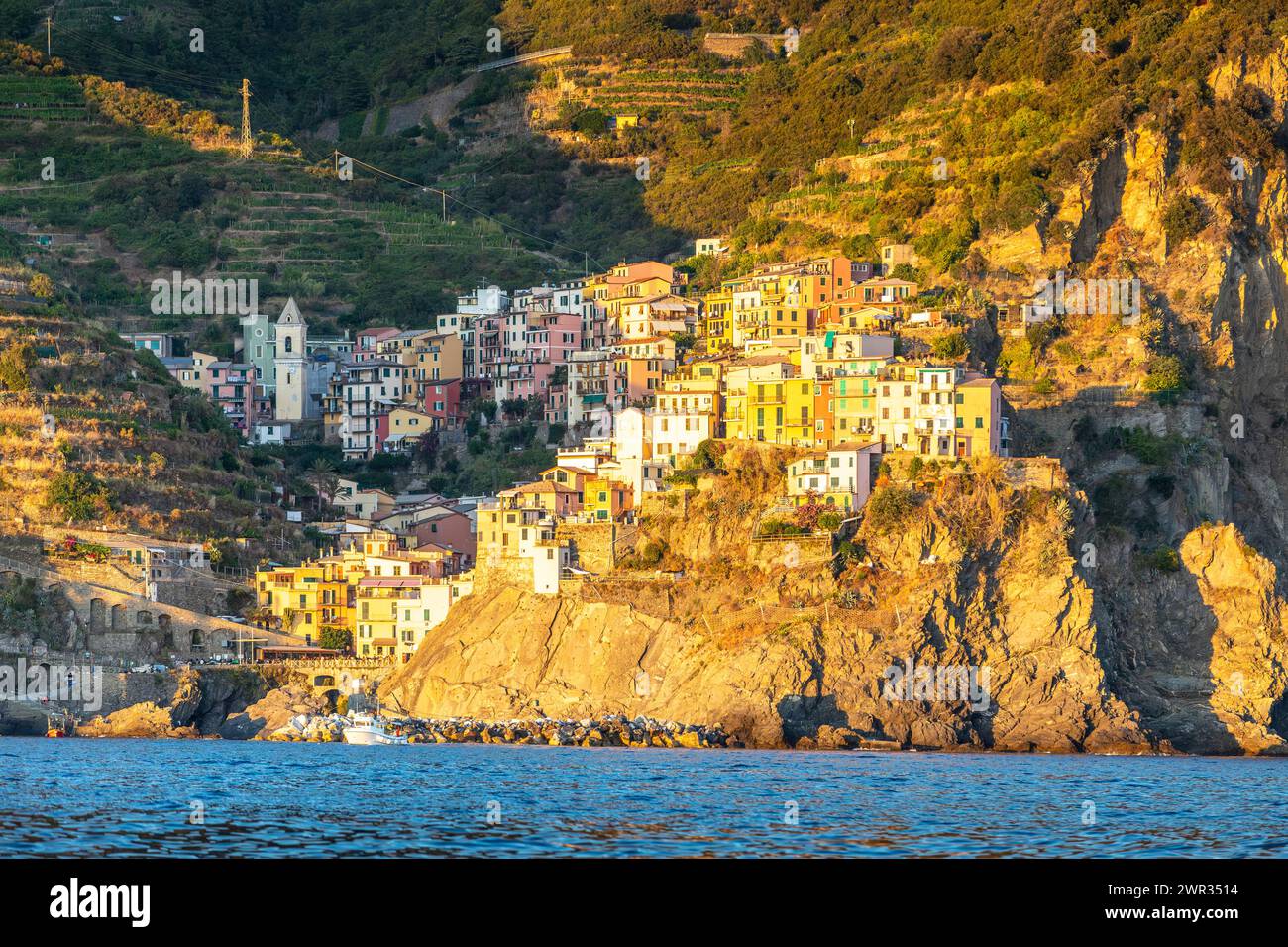 Manarola, Italy - July 31, 2023: Manarola village viewed from the sea ...