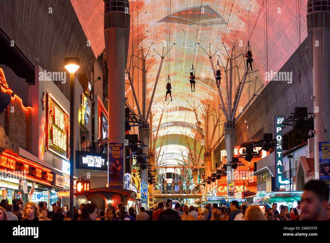 SlotZilla, Zipline through the Fremont Street Experience in downtown Las Vegas, Nevada Stock ...