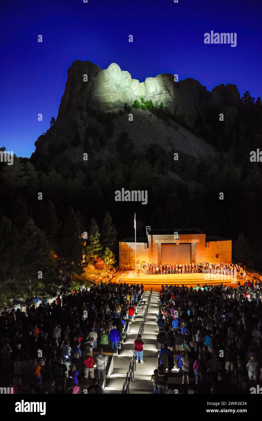 Night ceremony and lighting of Mount Rushmore Monument, South Dakota ...