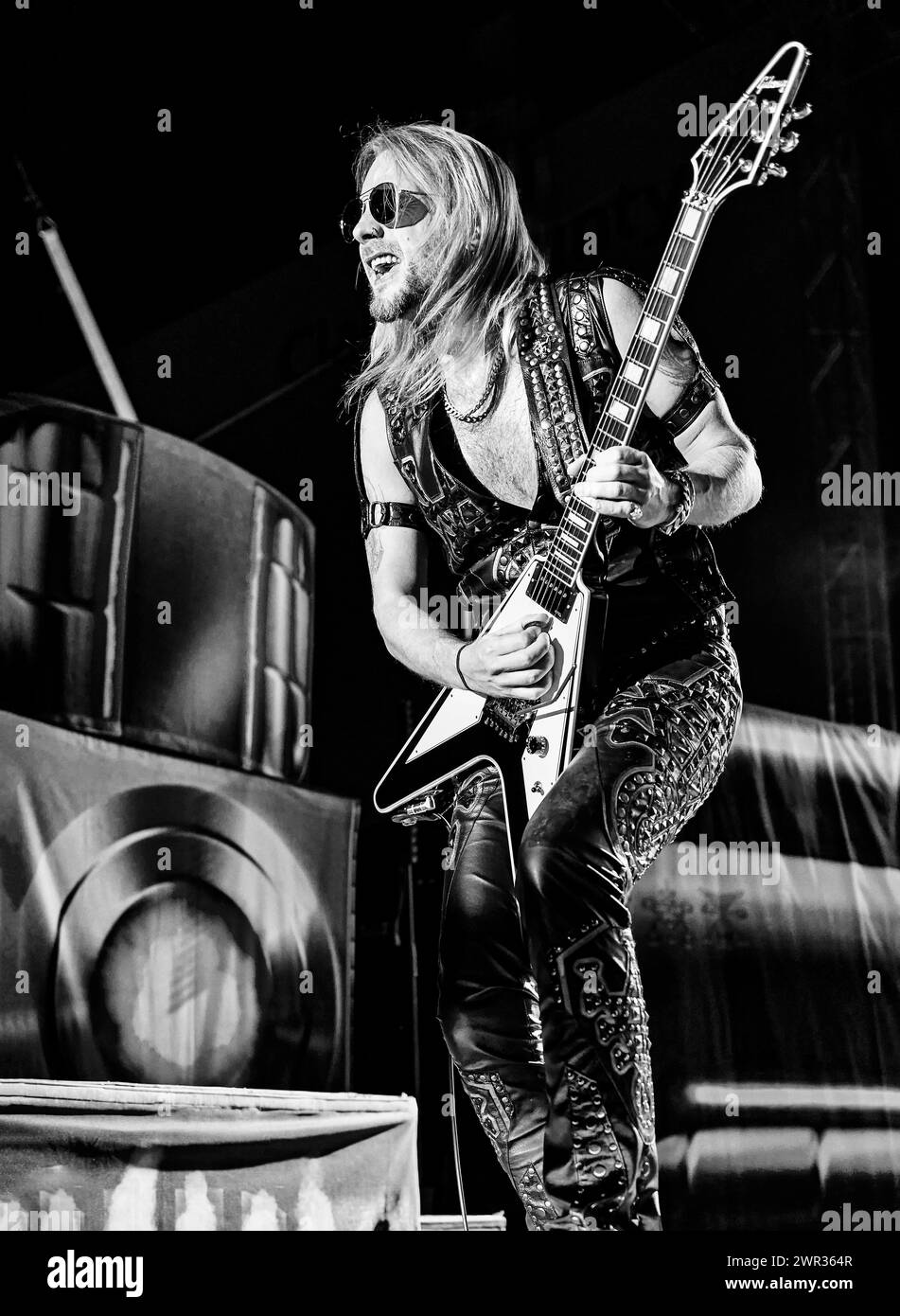Judas Priest band member Richie Faulkner performing in concert on day 2 ...