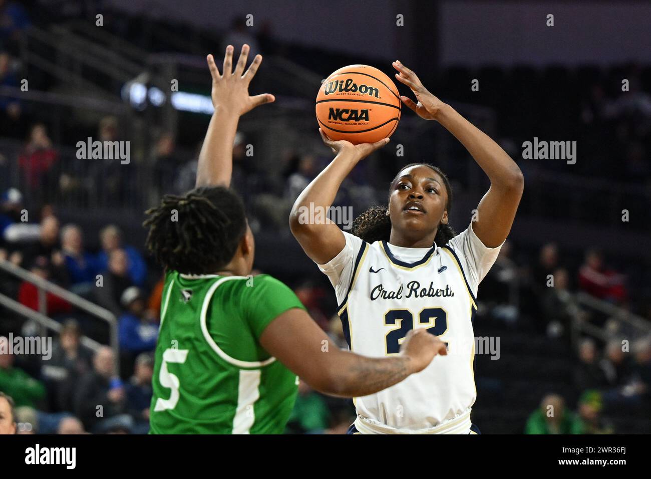 Sioux Falls, USA. 10th Mar, 2024. Oral Roberts Golden Eagles forward ...