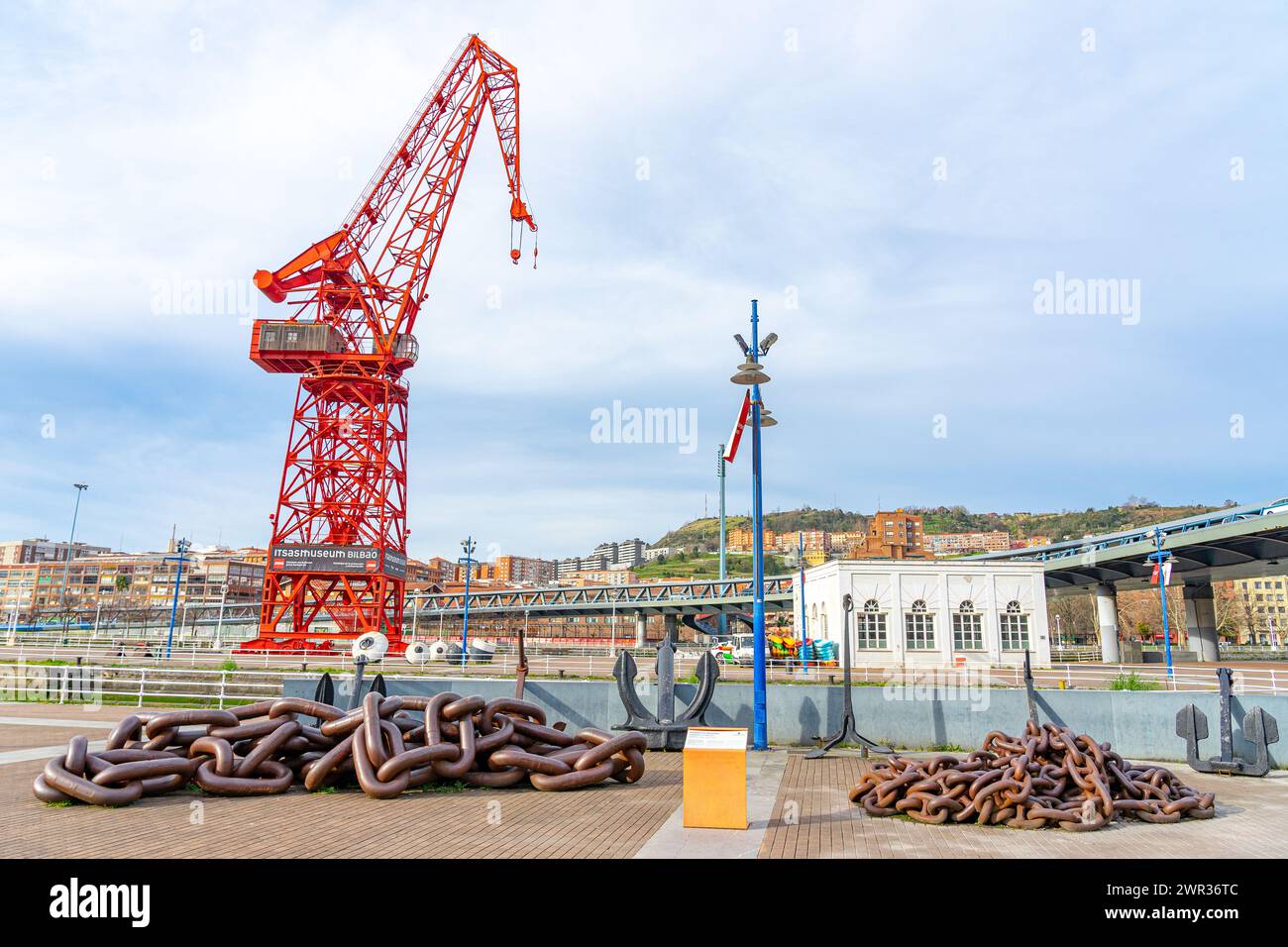 Ship chains, anchors and crane belonging to the navy museum of Bilbao ...