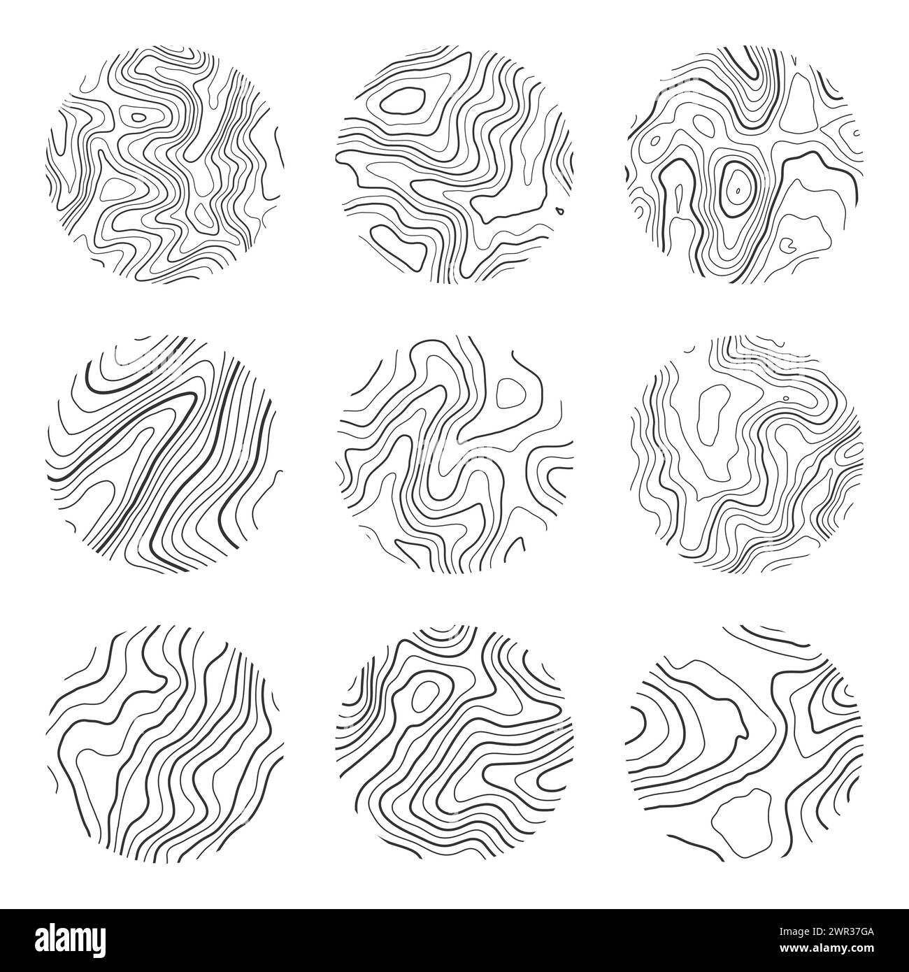 Topographic map with contour lines. Geographic terrain grid, relief ...