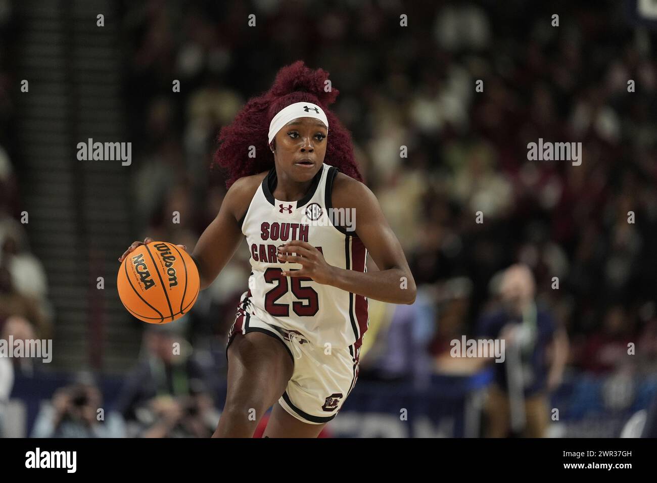 South Carolina guard Raven Johnson brings the ball down court against ...