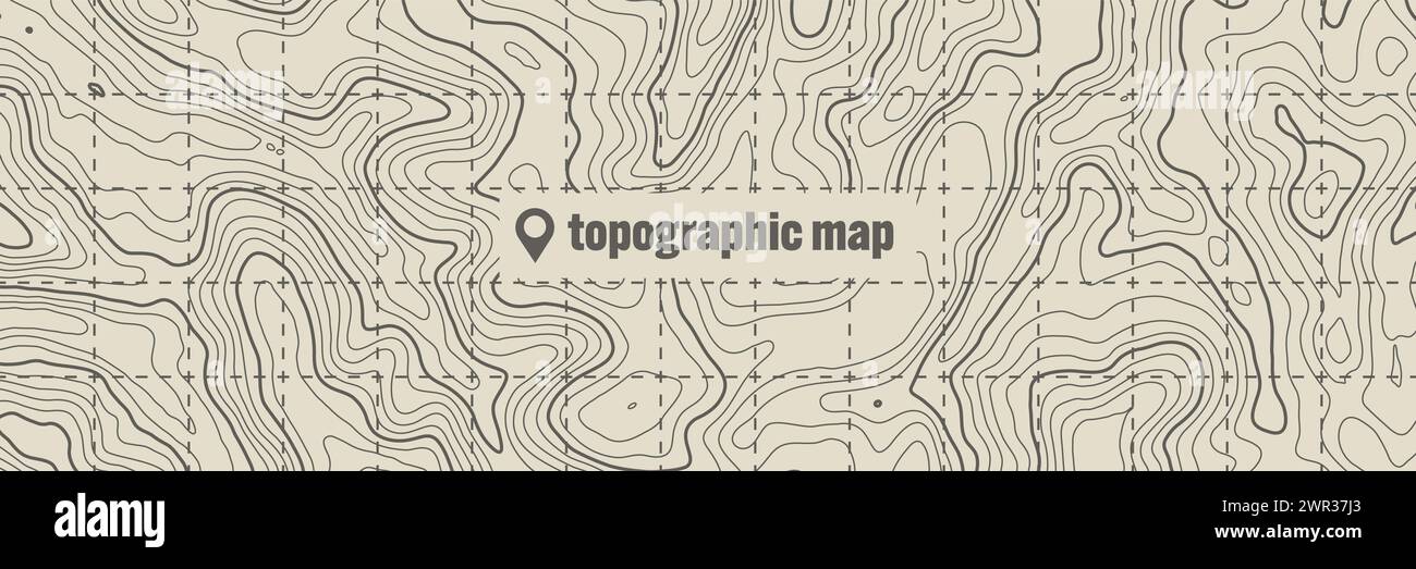 Topographic map with contour lines. Geographic terrain grid, relief ...