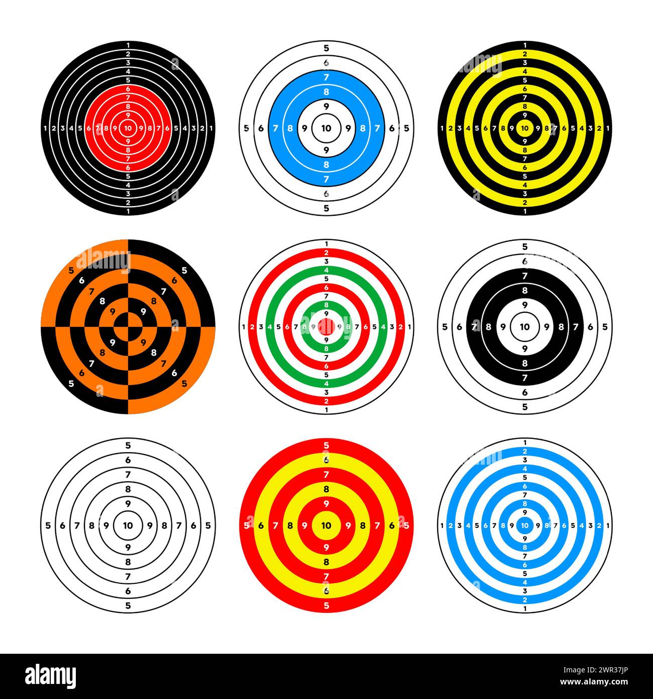 Shooting range paper targets. Round target with divisions, marks and ...