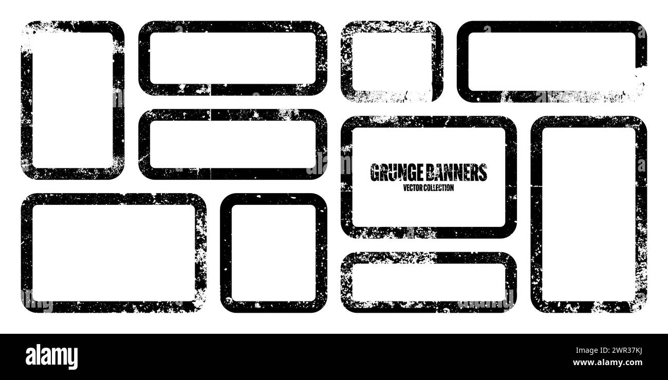 Grunge square frames, banners with stains and scratches. Brush stroke ...