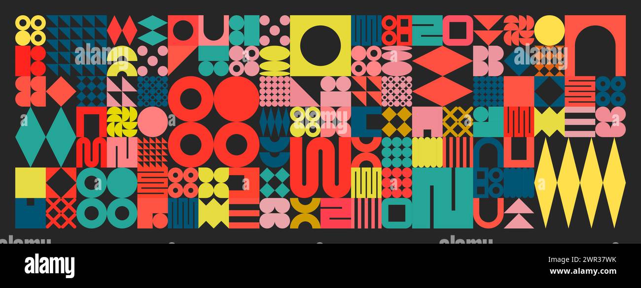 Geometric texture with simple shapes, symbols. Colorful primitive ...