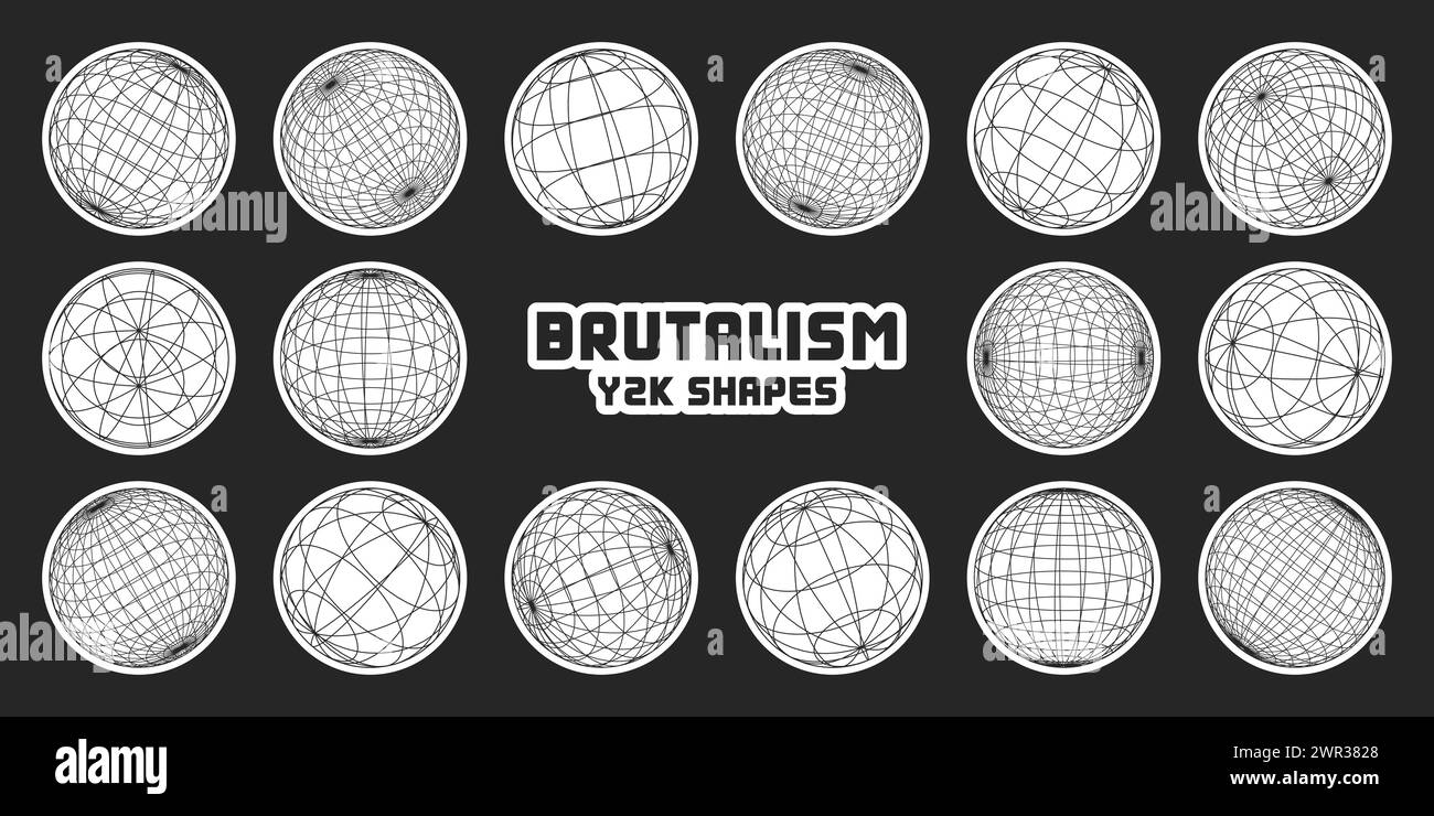 Wireframe shapes, lined sphere. Perspective mesh, 3d grid. Modern ...