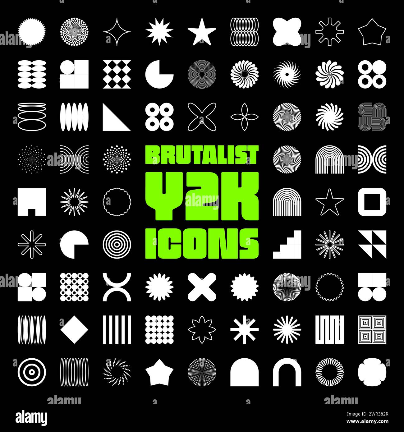 Brutalist geometric shapes, symbols. Simple primitive elements and forms. Retro design, trendy ...