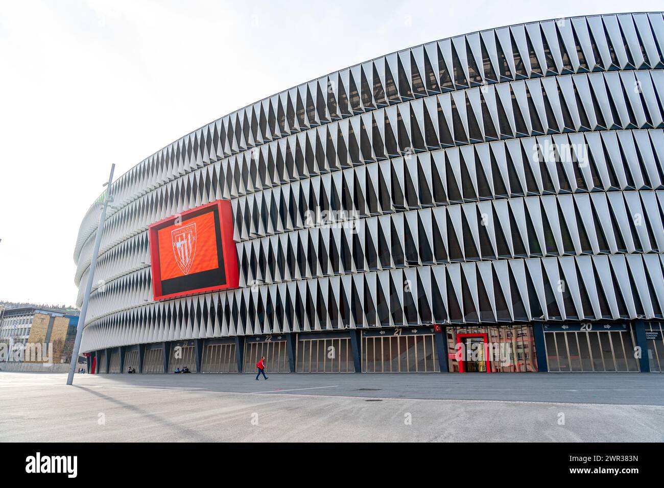 Exterior structure of the Bilbao athletic stadium with logo on the ...