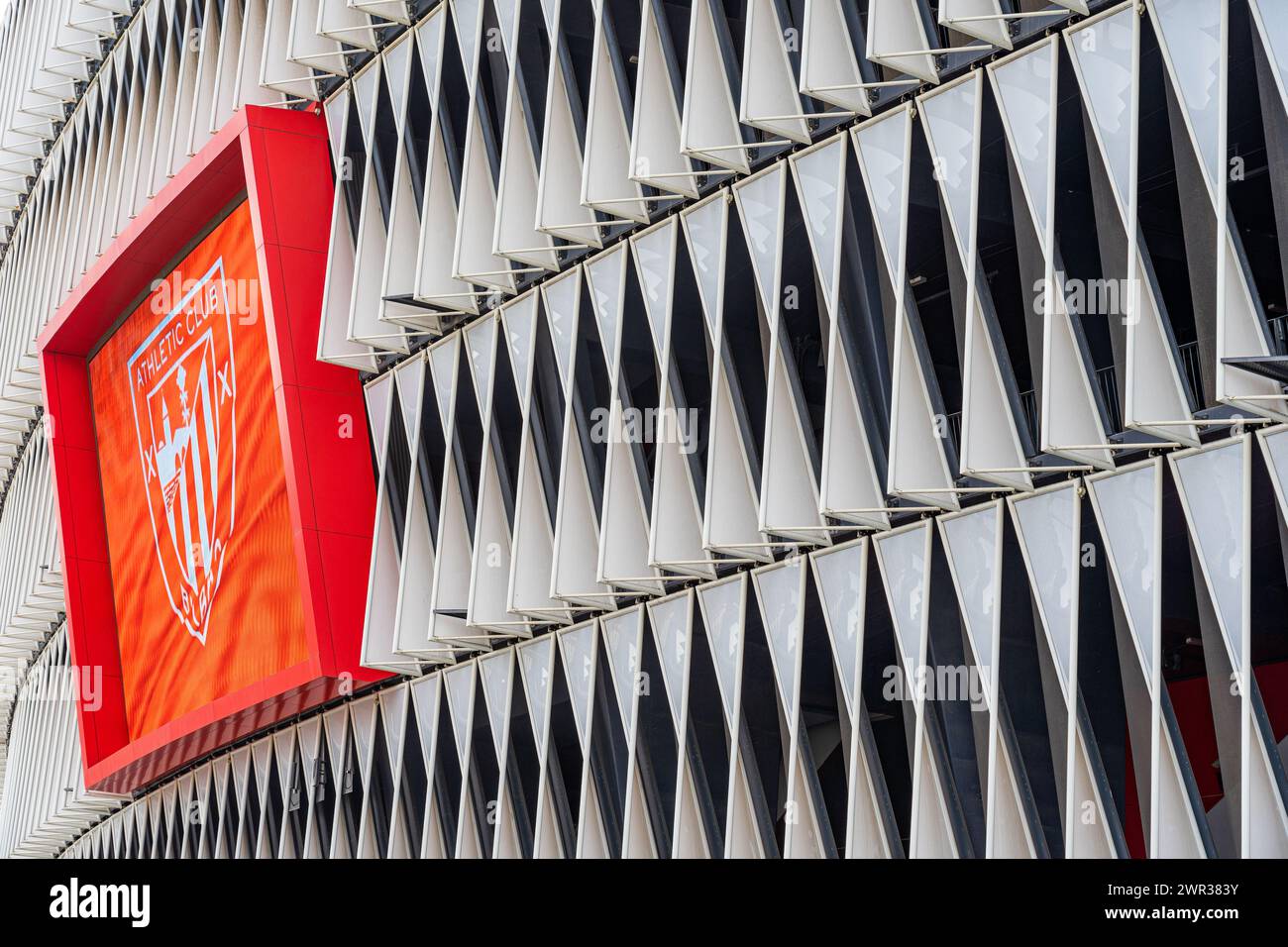 Exterior structure of the Bilbao athletic stadium with logo on the ...