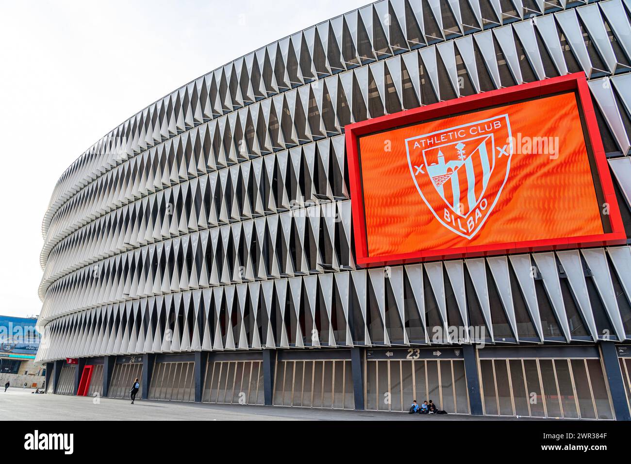 Exterior structure of the Bilbao athletic stadium with logo on the ...