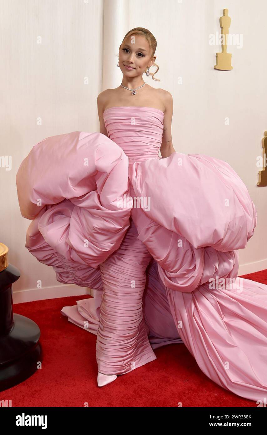 Ariana Grande arrives at the Oscars on Sunday, March 10, 2024, at the ...