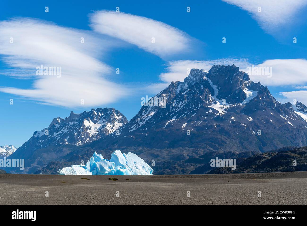 Iceberg and cloud formation, Lago Grey, Torres del Paine National Park ...