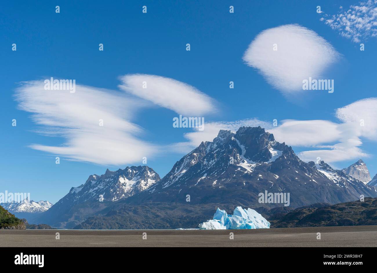 Iceberg and cloud formation, Lago Grey, Torres del Paine National Park ...