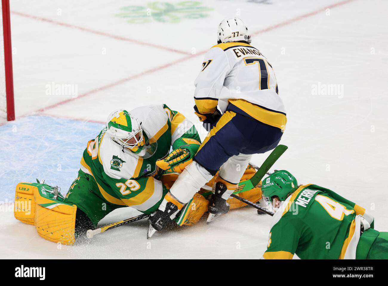 Minnesota Wild goaltender Marc-Andre Fleury (29) blocks the puck ...