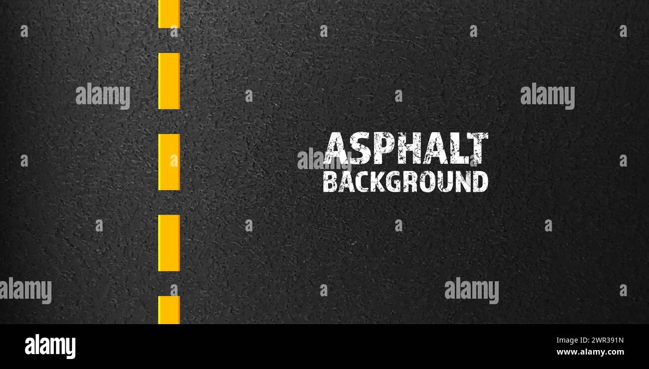 Asphalt road with yellow lane marking, concrete highway surface ...