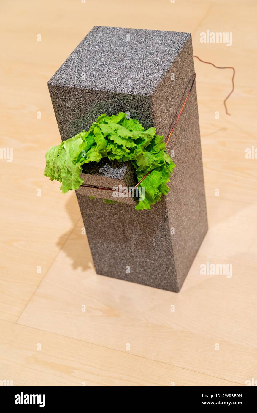 work of art, structure that eats, granite, copper and lettuce ...