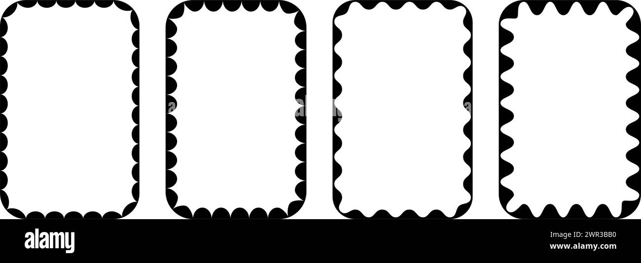 Set Of Rectangle Photo Or Picture Frames With Wavy Inner Borders Retro Vignettes Collection