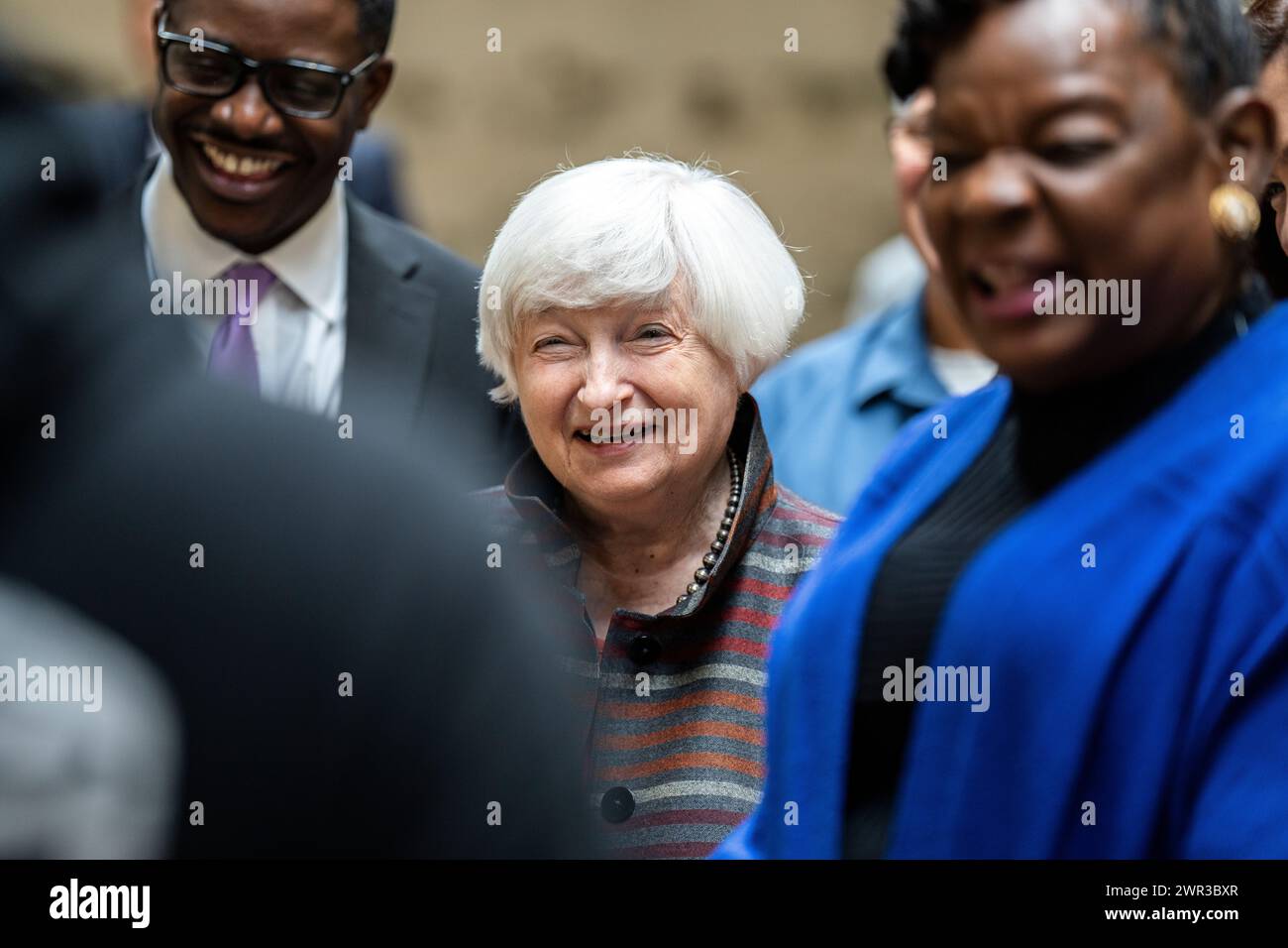 Janet Yellen, United States Secretary of the Treasury, smiles as she ...