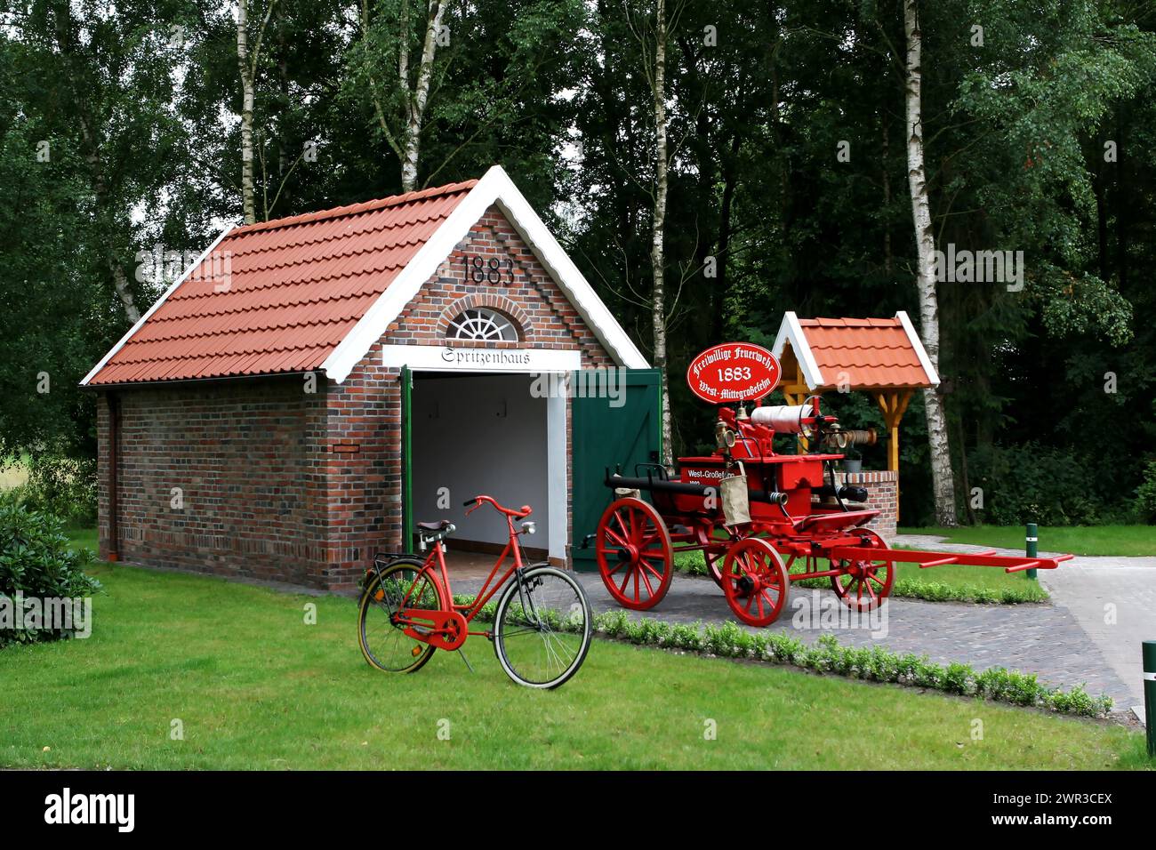Historic fire station, volunteer fire brigade, Westgrossefehn, East ...