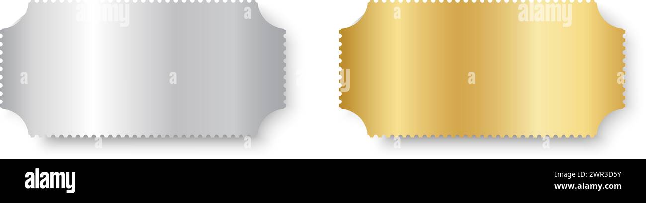 Silver and gold tickets mockups. Shining metallic raffle, win lottery ...