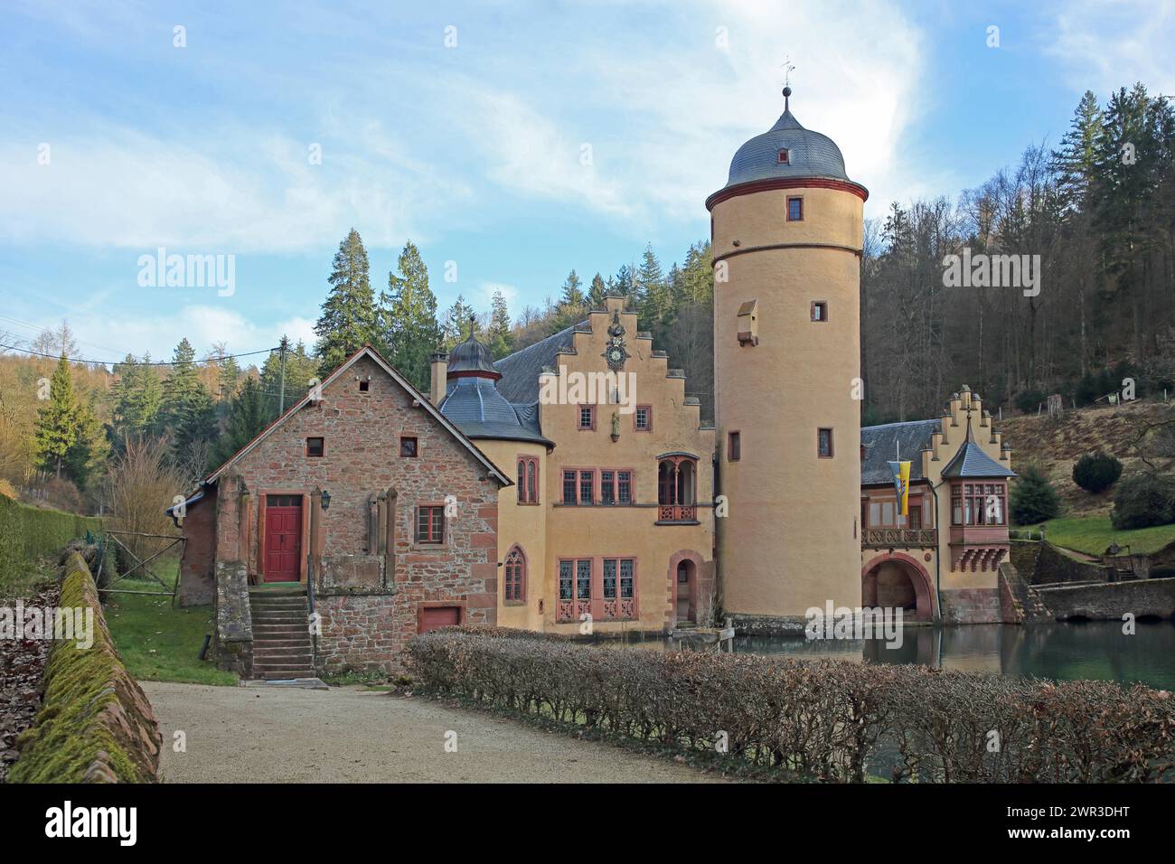 Moated castle built in the 15th century, Mespelbrunn, Bavaria, Spessart ...