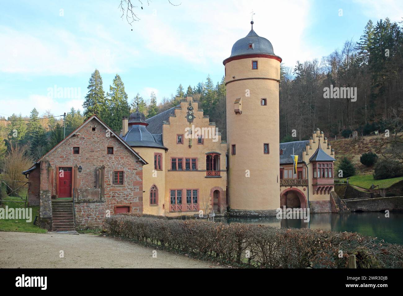 Moated castle built in the 15th century, Mespelbrunn, Bavaria, Spessart ...