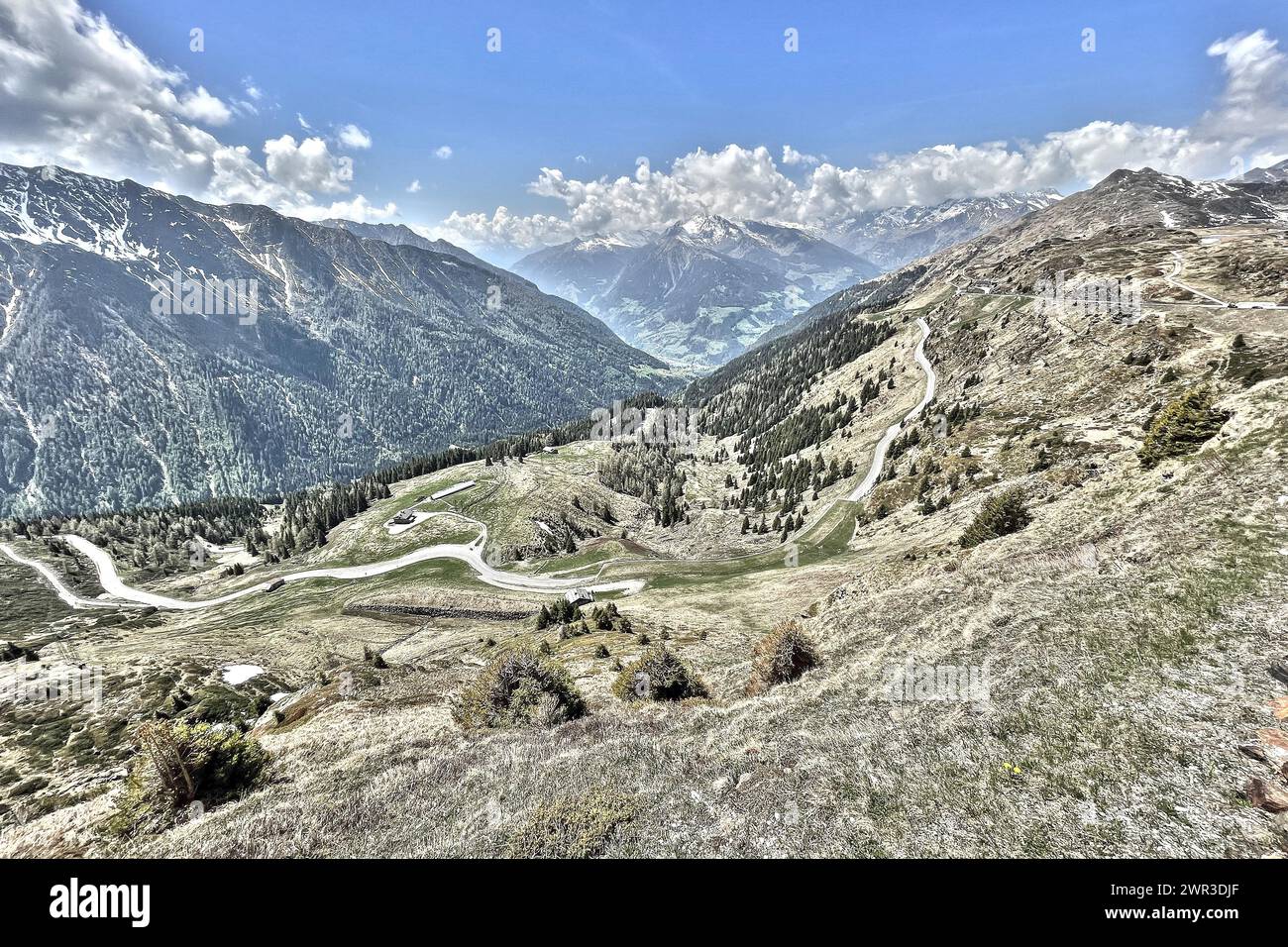 Photo with reduced dynamic saturation HDR of mountain pass alpine pass ...