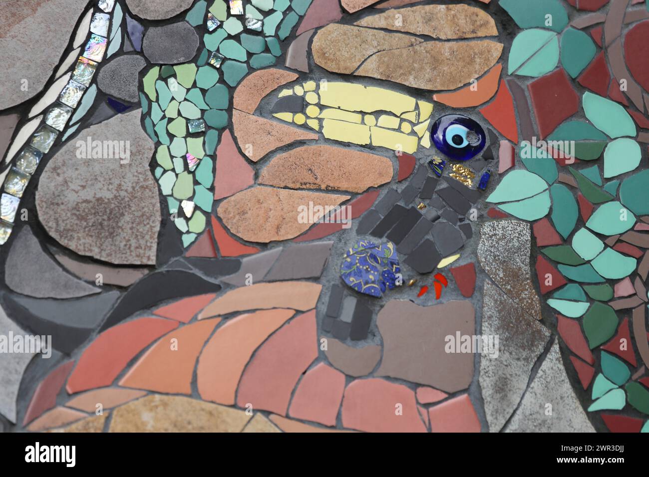 Wall mosaic with giant toucan by Isidora Paz Lopez 2019, one, beak ...
