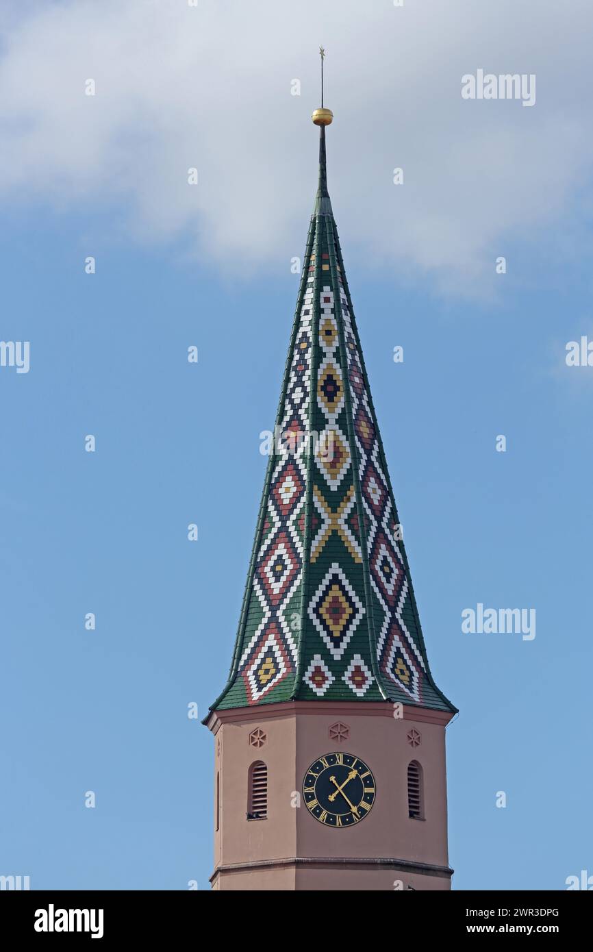 Spire with pattern of the late Gothic St. Maria am See church built in ...