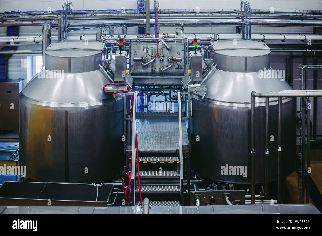 Modern cheese factory, stainless steel milk processing tanks Stock ...