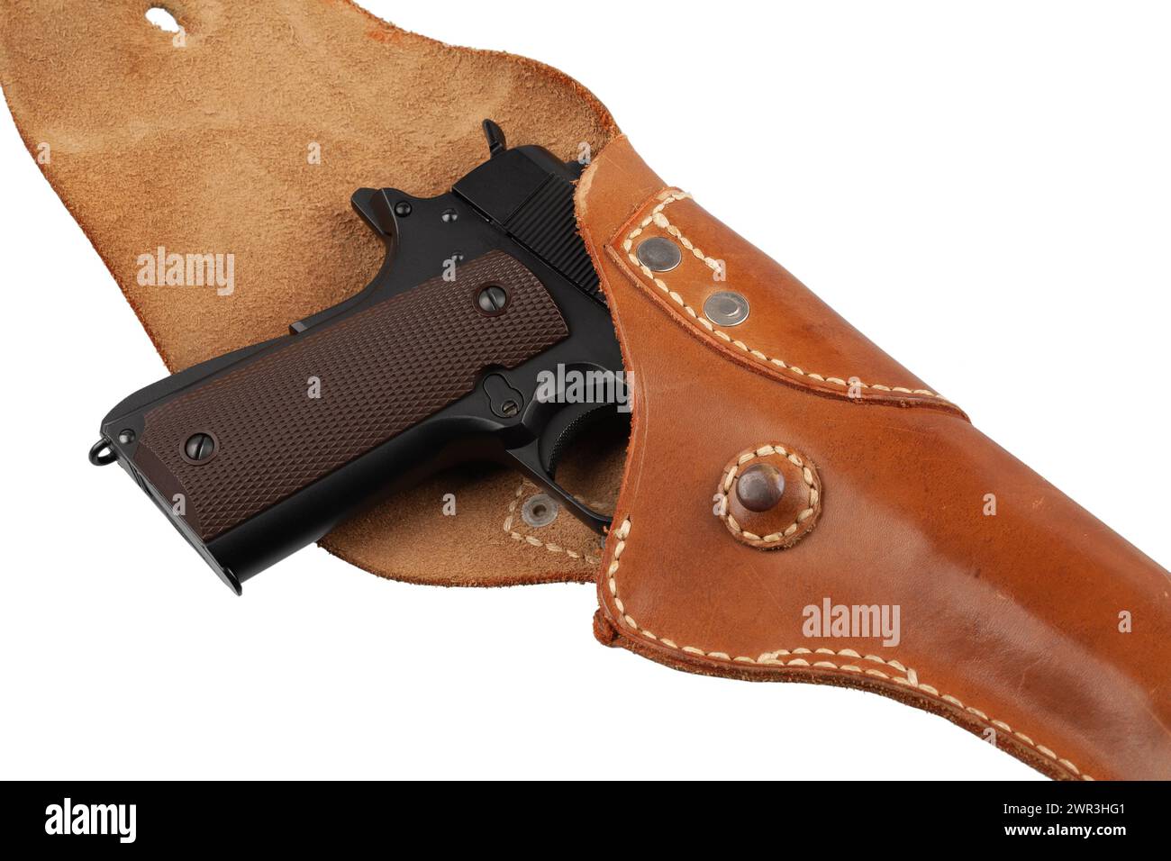 Automatic Pistol, Caliber .45 in holster isolated on white background ...