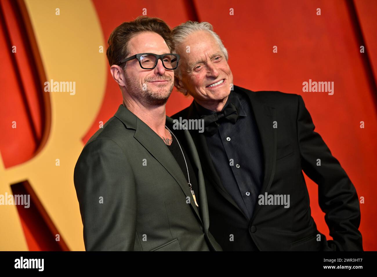Cameron Douglas, left, and Michael Douglas arrive at the Vanity Fair Oscar Party on Sunday ...