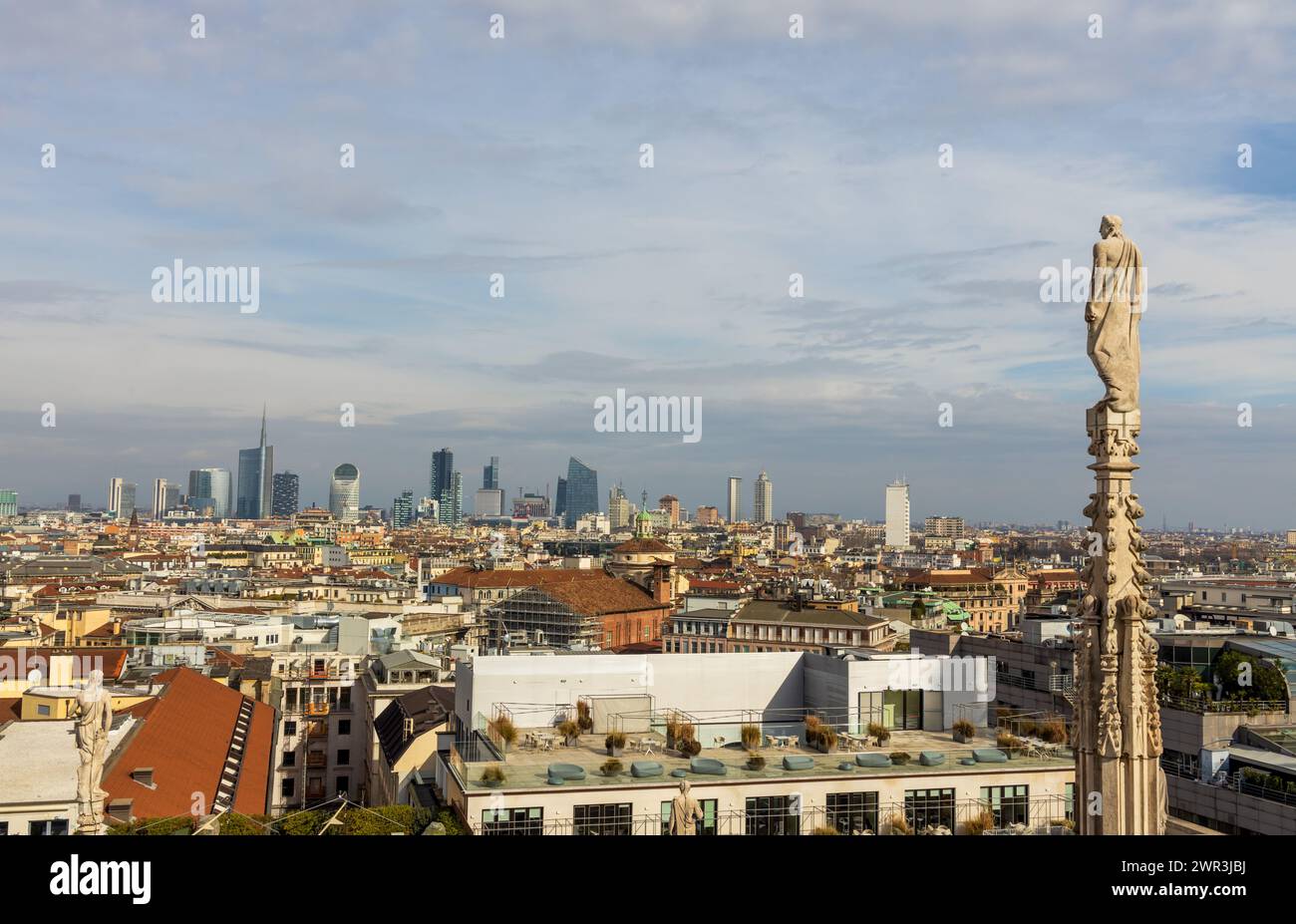 Milan skyline, Italy. View from the rooftop of Milan Cathedral (Duomo ...