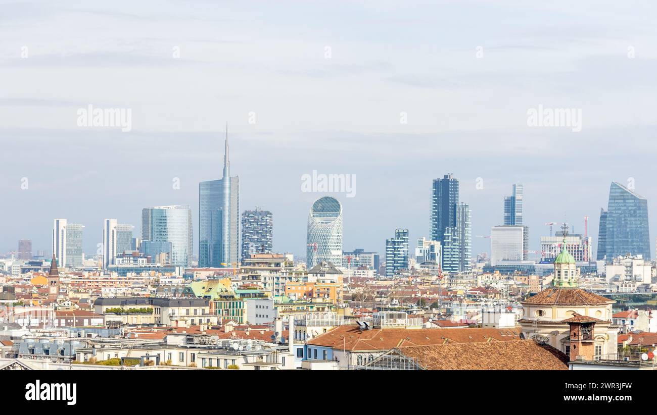 Milan skyline, Italy. View from the rooftop of Milan Cathedral (Duomo ...