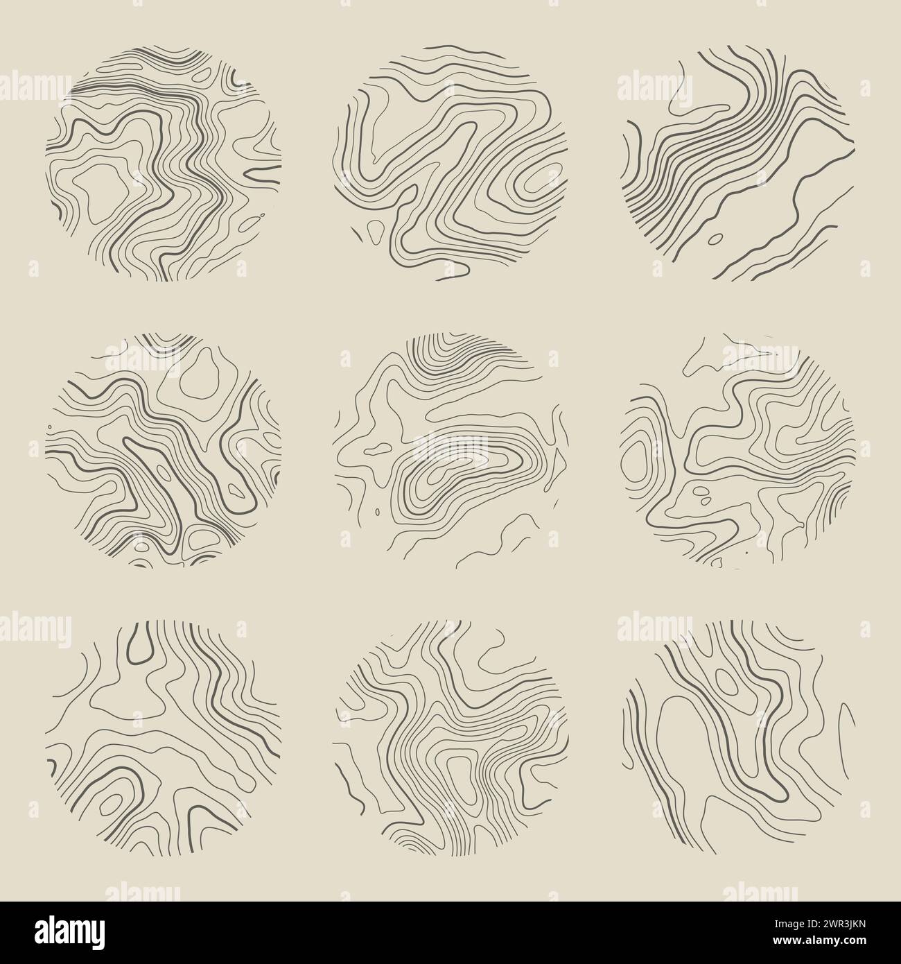 Topographic map with contour lines. Geographic terrain grid, relief ...