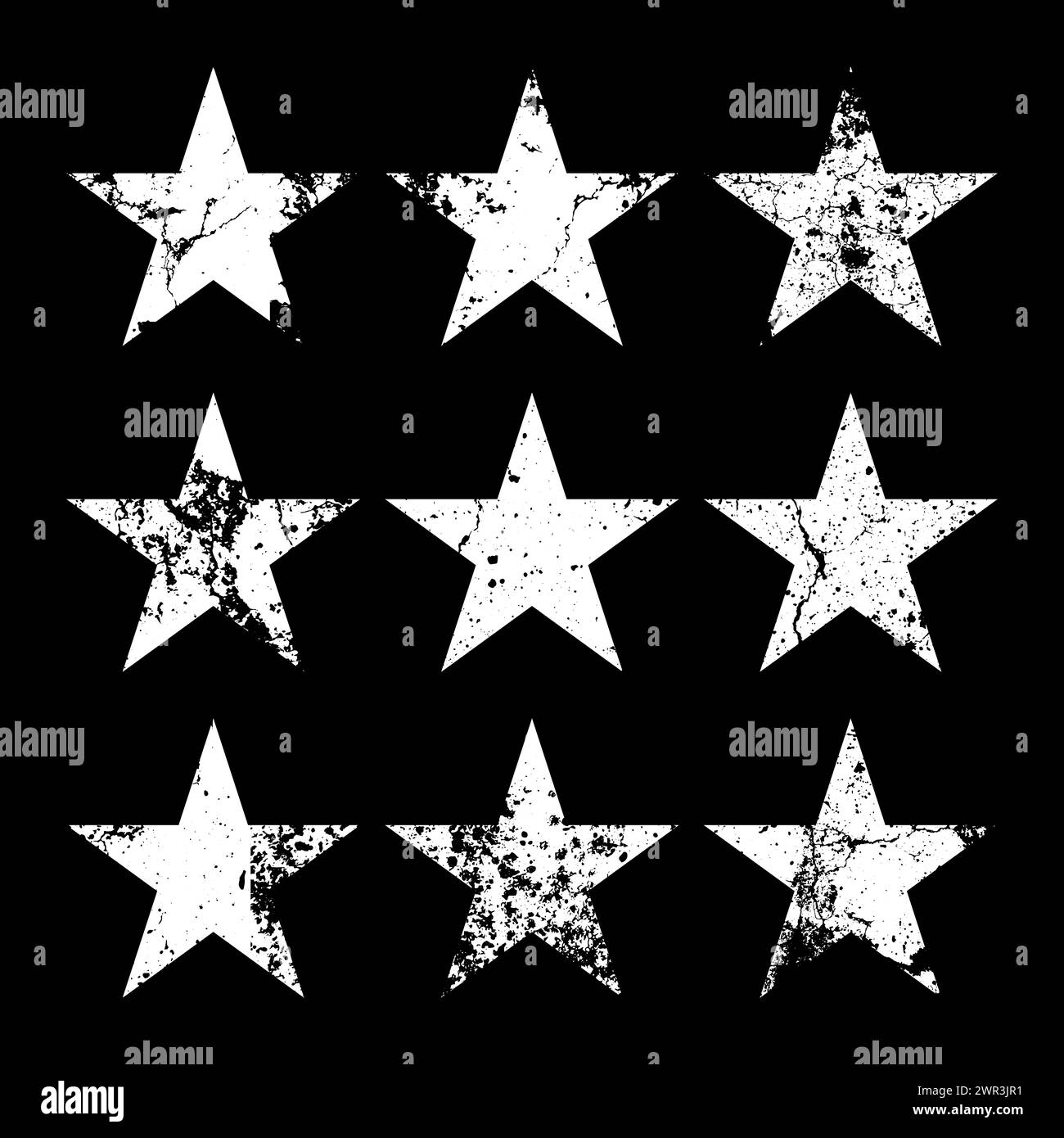Vintage stars with cracks and stains. Old hand-drawn sign, white simple ...