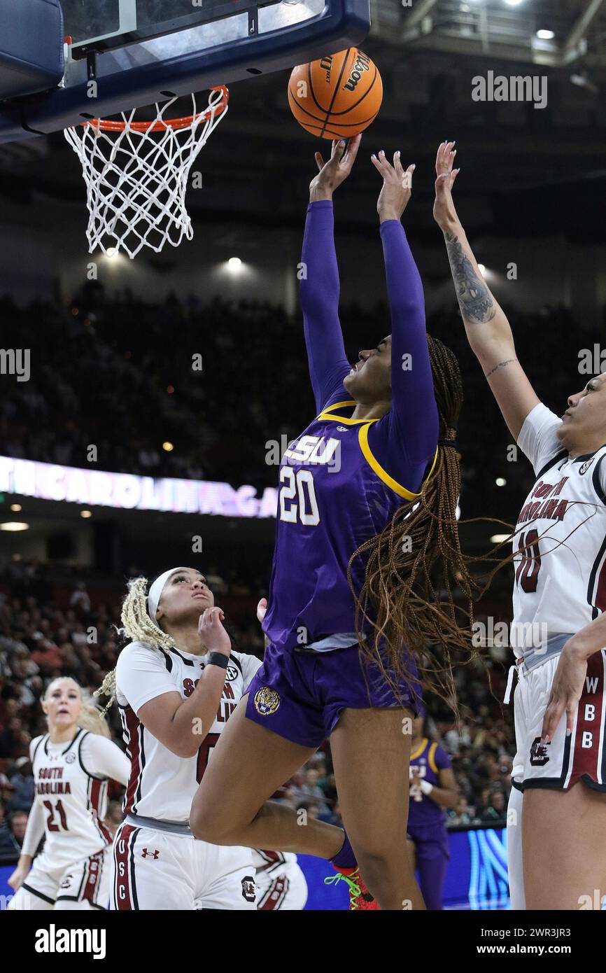 GREENVILLE, SC - MARCH 10: LSU Tigers guard Janae Kent (20) puts up a ...