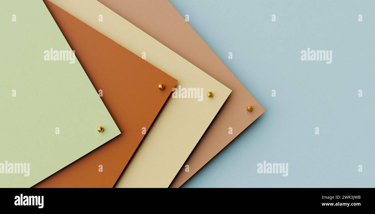 flat lay of coloured paper layered in a pattern with brown color. 3d ...